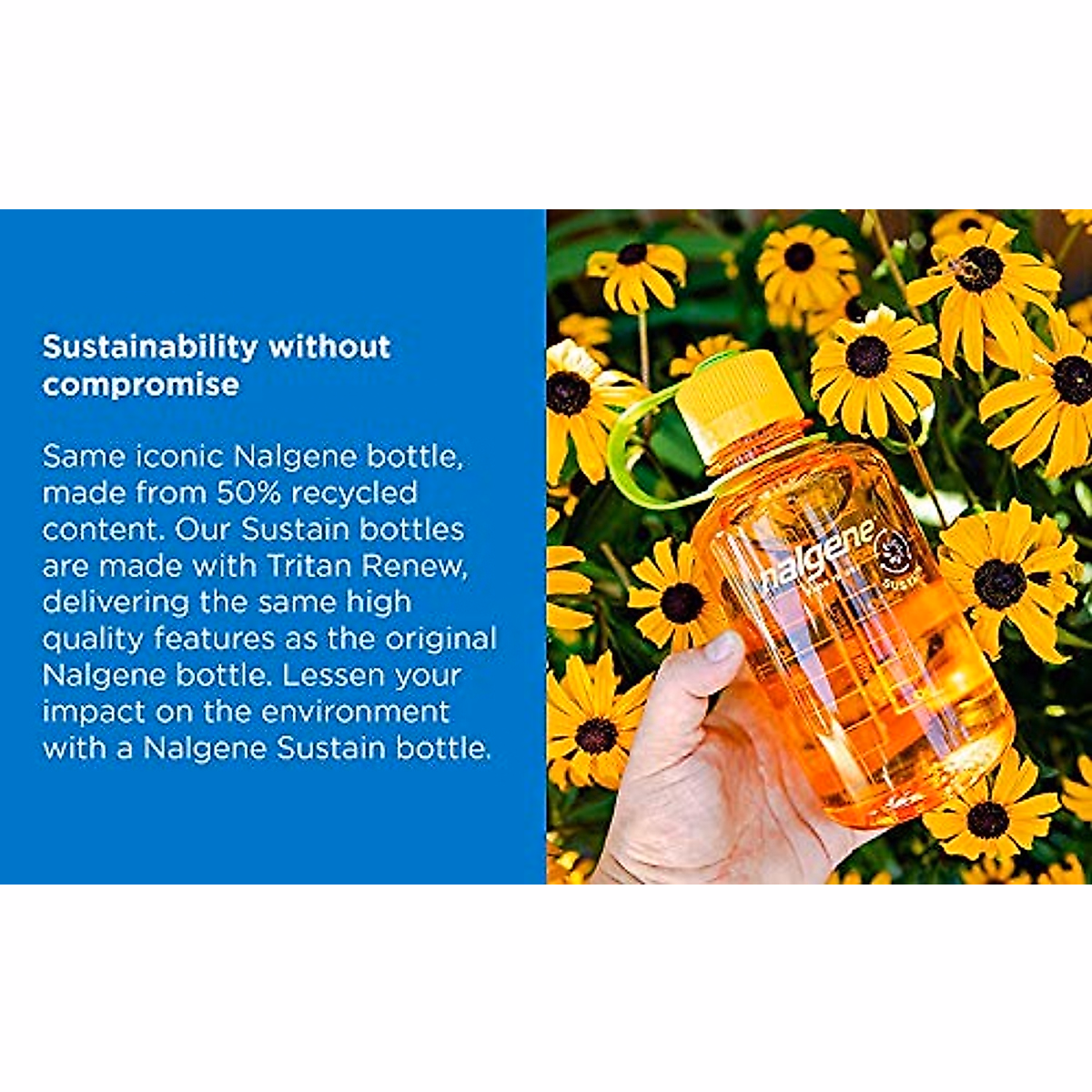 Nalgene Sustain Tritan BPA-Free Water Bottle Made with Material Derived from 50% Plastic Waste, 16 OZ, Narrow Mouth