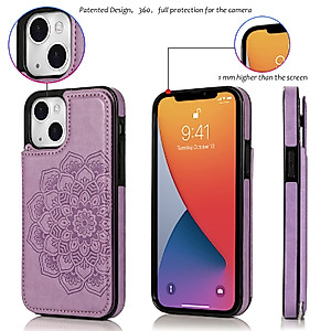 Anyisposs Compatible with iPhone 13 Wallet Case 6.1inch Tempered Glass Screen Protector Card Holder Slots Kickstand Cover Flip Leather Phone Cases for iPhone13 i 5G i-Phone i13 iPhone13case 13s Purple