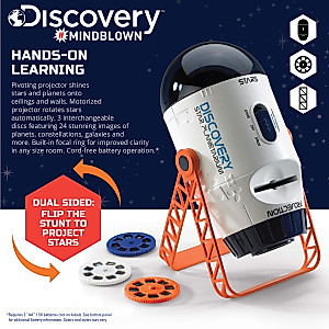 Discovery #MINDBLOWN 2-in-1 Reversible Planetarium Space Projector, 24 Images, 360-Degree Rotation, Moving Stars and Stationary Modes, Displays Planets Nebula Stars Constellations, Kids Astronomy Toy
