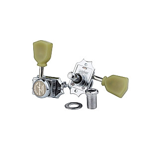 Guyker 6Pcs Guitar Locking String Tuning Pegs (3R + 3L) – 1:15 Vintage Deluxe Style Tuners Key Machine Heads Set with Keystone Knob Replacement for Les Paul Style Electric or Acoustic Guitar - Chrome