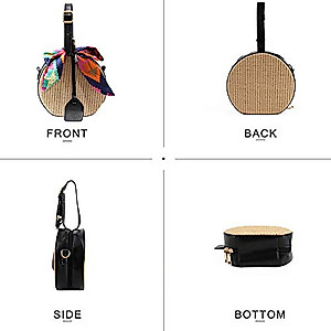 Danse Jupe Women Handwoven Round Rattan Bag Hobo Straw Beach Crossbody Shoulder Tote Handbag Black