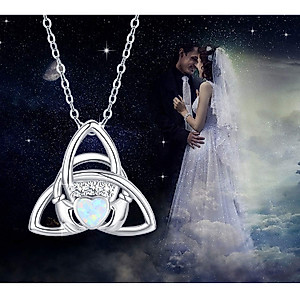 Celtic Knot Necklace for women 925 Sterling Silver Good Luck Irish Celtic Knot Trinity Knot Necklace Celtic Knot Moonstone Love Heart Pendant Necklace for Women Hands Holding Crown Heart Necklace for