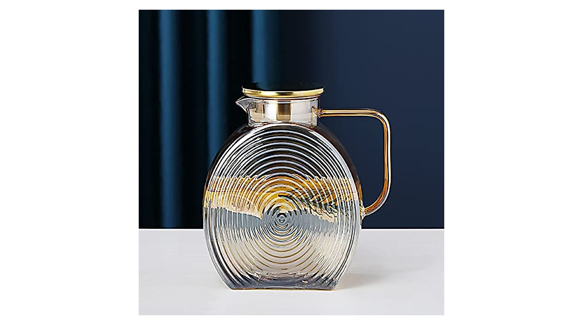 Large 77oz Glass Water Pitcher with Gold Lid & Handle