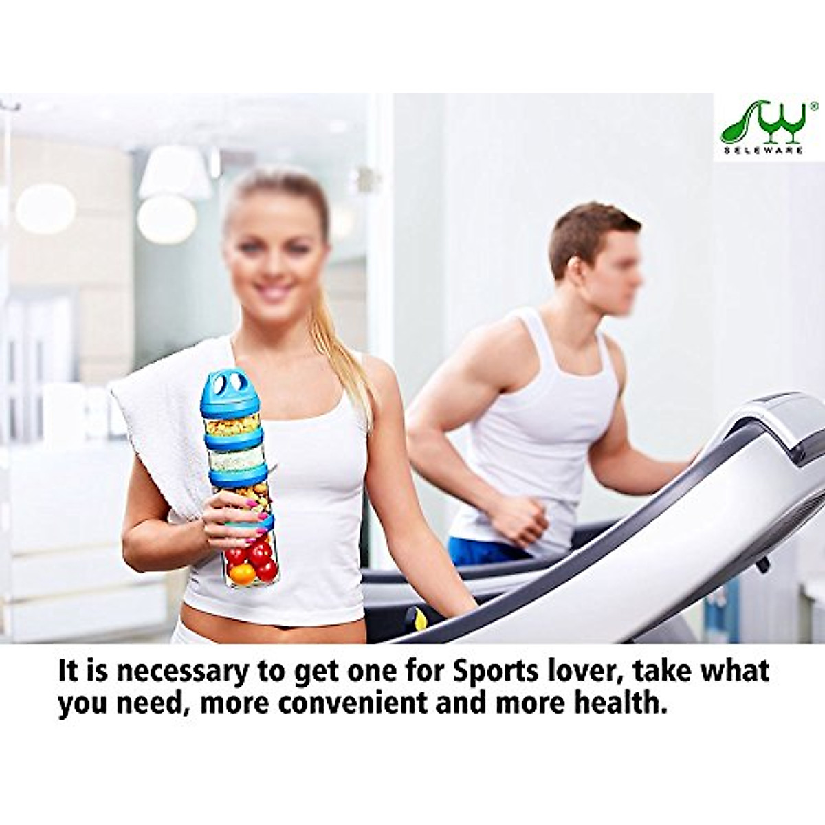 SELEWARE Portable Stackable Food Storage Containers for Snacks Formula Powder and Drinks Twist Lock System Airtight Leak-proof BPA and Phthalate Free 4 Piece Jars 31oz Blue