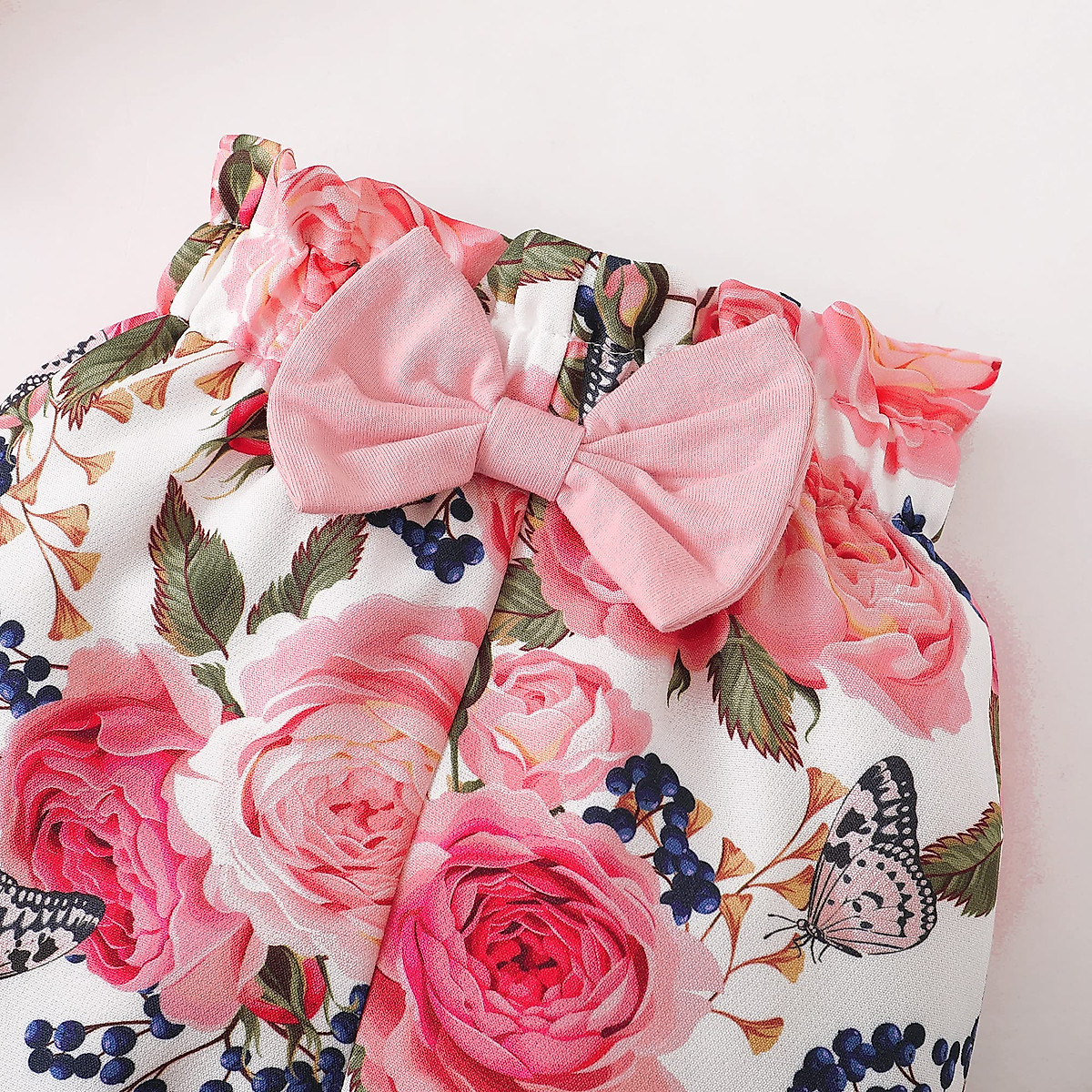 SUNNY PIGGY Baby Girl Clothes Newborn Outfit Infant Winter Fall One Piece Set Letter Print Flower Pants Set Long Sleeve Romper Baby Girl's Clothing with Headband 0-3 Months Pink 4PCS