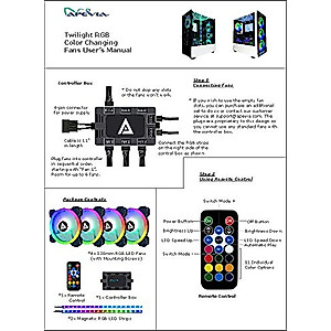 Apevia TL42-RGB Twilight 120mm Silent Dual-Ring RGB Color Changing LED Fan with Remote Control, 28x LEDs & 8X Anti-Vibration Rubber Pads w/ 2 Magnetic LED Strips (4+2-pk)