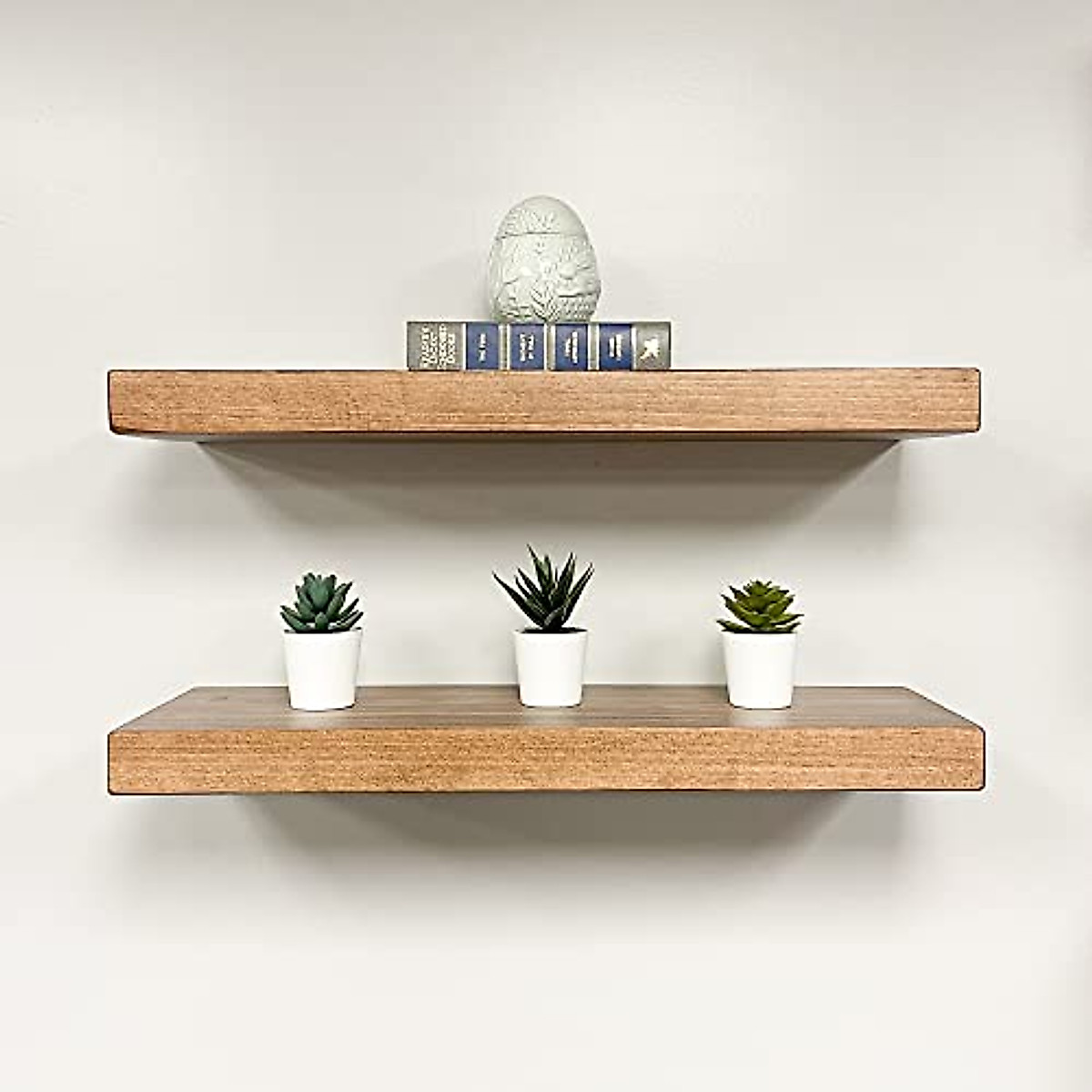 URBANDI, Rustic Floating Shelves, Set of 2, Hidden Bracket, Solid Wood, Heavy Duty, Wall Mounted Shelves, (Brown, 48Wx12D)