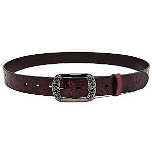 AmyKer Womens Leather Belts for Jeans Black Brown Yellow Red Cowgirl Embossed Belt and Buckle Elegant Gift Box Brown 45 inch (115cm)