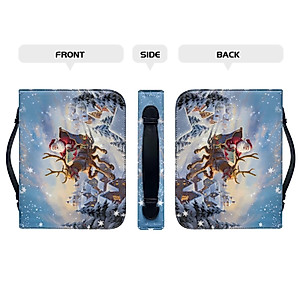 Psesaysky Santa Claus Deer Bible Covers for Women PU Leather Bible Organizer Bag with Handle Multifunctional Portable Car Keychain Christmas Decor