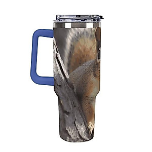 LLUTSNTH 40 Oz Vacuum Tumbler with Deep Blue Handle Leakproof Insulated Tumbler Squirrel in The Tree Stainless Steel Travel Mug with Lid And Straw Coffee Cup Cute Water Bottles Cup Holder Friendly