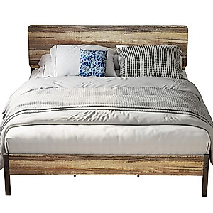 LIKIMIO King Bed Frame, Platform Bed Frame King with Headboard and Strong Steel Slat Support, Easy Assembly, No Box Spring Needed, Rustic Brown
