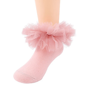 BAOPLAYKIDS 5 Pairs Girls ruffle Lace Tutu Socks Toddler Baby Triple Frilly Dressy Tulle Socks Eyelet Turn Cuff Ankle Socks for 2-7T
