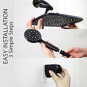 Veken 12 Inch High Pressure Rain Shower Head -Shower Heads with 5 Modes Handheld Spray Combo- Wide RainFall shower with 70" Hose - Adjustable Dual Showerhead with Anti-Clog Nozzles- Matte Black