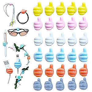 LBKKC Silicone Thumb Hooks, 30pcs Self Adhesive Wall Hooks, Multifunctional Cord Holder for Desk, Data Cable Clip Wire Desk Organizer