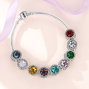 MICOO 925 Sterling Silver Sparkling Clear Charms Beads, Heart-shaped Circular Design With Cubic Zirconia Fit Pandora Original Bracelet Necklace, Gift for Women