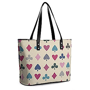 Womens Handbag Poker Card Patterns Leather Tote Bag Top Handle Satchel Bags For Lady