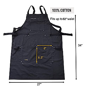 ecoZen Lifestyle Chef Apron for Men (10 oz Cotton) Ideal for Kitchen, BBQ, Cooking and Grill | Professional Grade I Fully Adjustable (M to XXL) for Perfect Fit and Comfort + Pockets