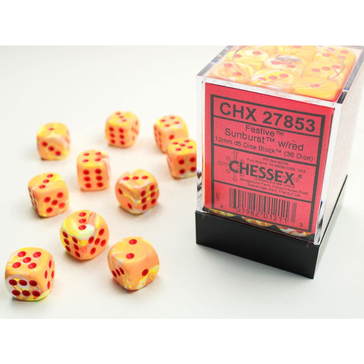 Chessex Festive Series Dice Set Sunburst with Red 12mm d6 x36