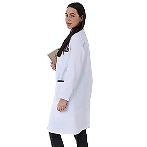 Hombury Professional White Lab Coats for Women, long sleeve, Polyester cotton fabric (White, Medium)
