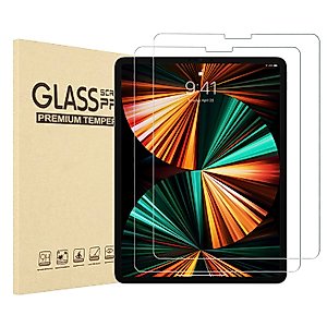 [2 Pack] iPad Pro 12.9 Screen Protector,Tempered Glass for iPad Pro 12.9 Inch 2021/2020/2018 (5th/4th/3rd Gen),Compatible with Apple Pencil
