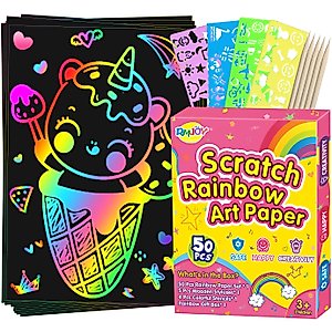 RMJOY Rainbow Scratch Off Paper for Kids: Easter Crafts Gifts for Kids 60pcs Magic Arts Supplies for Age 3-12 Teen Toys Games for Valentines Birthday Christmas Basket Stuffers |Party Favors(Girls)