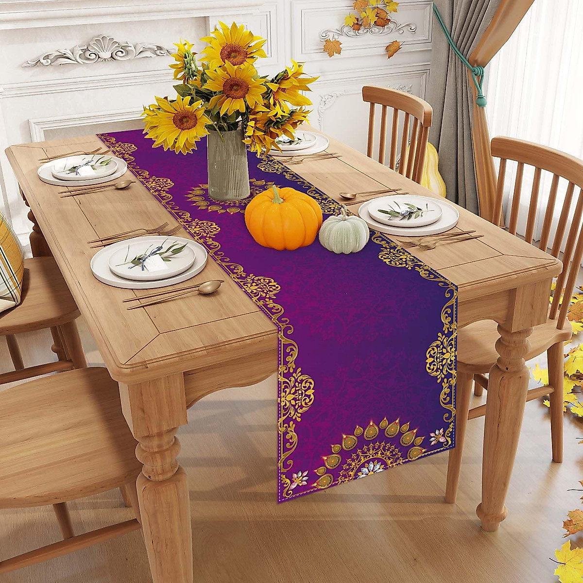 Jiudungs Linen Diwali Table Runner 72 Inches Long Diwali Table Cloth Diwali Table Decorations Diwali Decor Indian Diwali Decorations and Supplies for Home