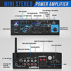 Pyle Home Home Audio Bluetooth Power Amplifier System - 2X40W Mini Dual Channel Mixer Sound Stereo Receiver Box w/ RCA, USB, AUX, Headphone, Mic Input, Theater, Home Entertainment, Studio Use-PTAU23