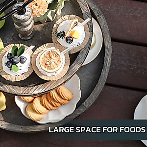 HYGGEISM Two Tier Tray Distressed Wood 2 Tiered Serving Tray Farmhouse, Decorative Wooden Rustic Cake Stand for Kitchen Counter Table, Coffee Bar Decor (Heart-Shaped Handle)