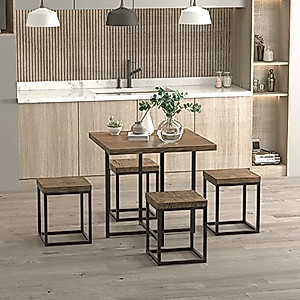 HOMCOM 5 Piece Dining Table Set for 4, Kitchen Table and Chairs for Breakfast Nook, Small Space, Apartment, Space Saving, Walnut Wood Color