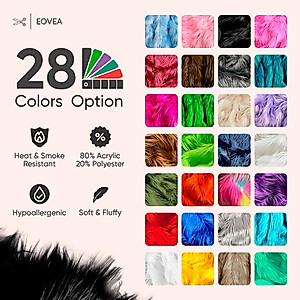 EOVEA Shaggy Faux Fur Fabric by The Yard - 36" X 60" Inch - Long Pile Fur - Fake Fur Materials - Soft & Fluffy Craft Fabric Supplies for DIY Arts & Crafts, Apparel, Costume, Rug (Black, One Yard)