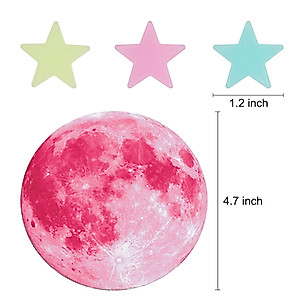 100 Pcs Glow in The Dark Stars with 3D Moon Stickers for Ceiling, Wall Decor Sticker for Nursery, Bedroom, Emo Room Decor Decal (Red Moon)