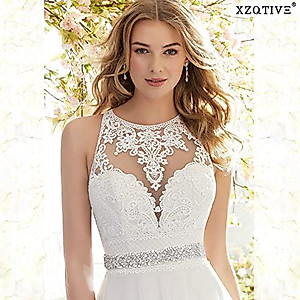 XZQTIVE Bridal Belt Handmade Crystal Rhinestone Braided Wedding Dress Sash Belt For Bridal Gowns, Silver, Black Organza