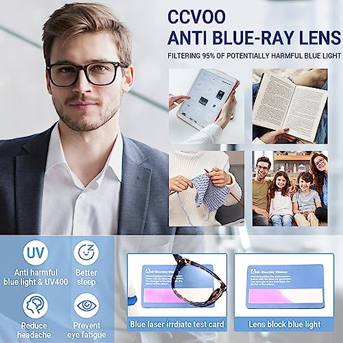 CCVOO 5 Pack Reading Glasses Blue Light Blocking, Filter UV Ray/Glare Computer Readers Fashion Nerd Eyeglasses Women/Men (*C1 Mix, 1.25)