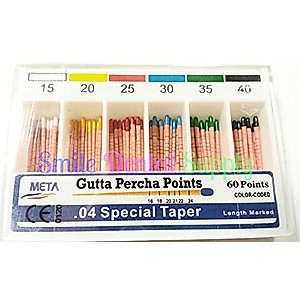 META Gutta PERCHA Points .04 Special Taper #15, 20, 25, 30, 35, 40 (Assorted - .04 Special Taper, 60 Points)