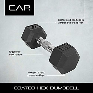 CAP Barbell Coated Hex Dumbbell with Contoured Chrome Handle, Single, 30 Pounds