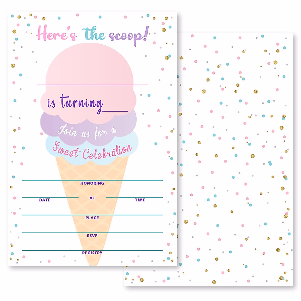 Grace Yonks Ice Cream Birthday Invitation, 20 Invitations and Envelopes, Birthday party Invitations, Birthday Party Supplies.(041)