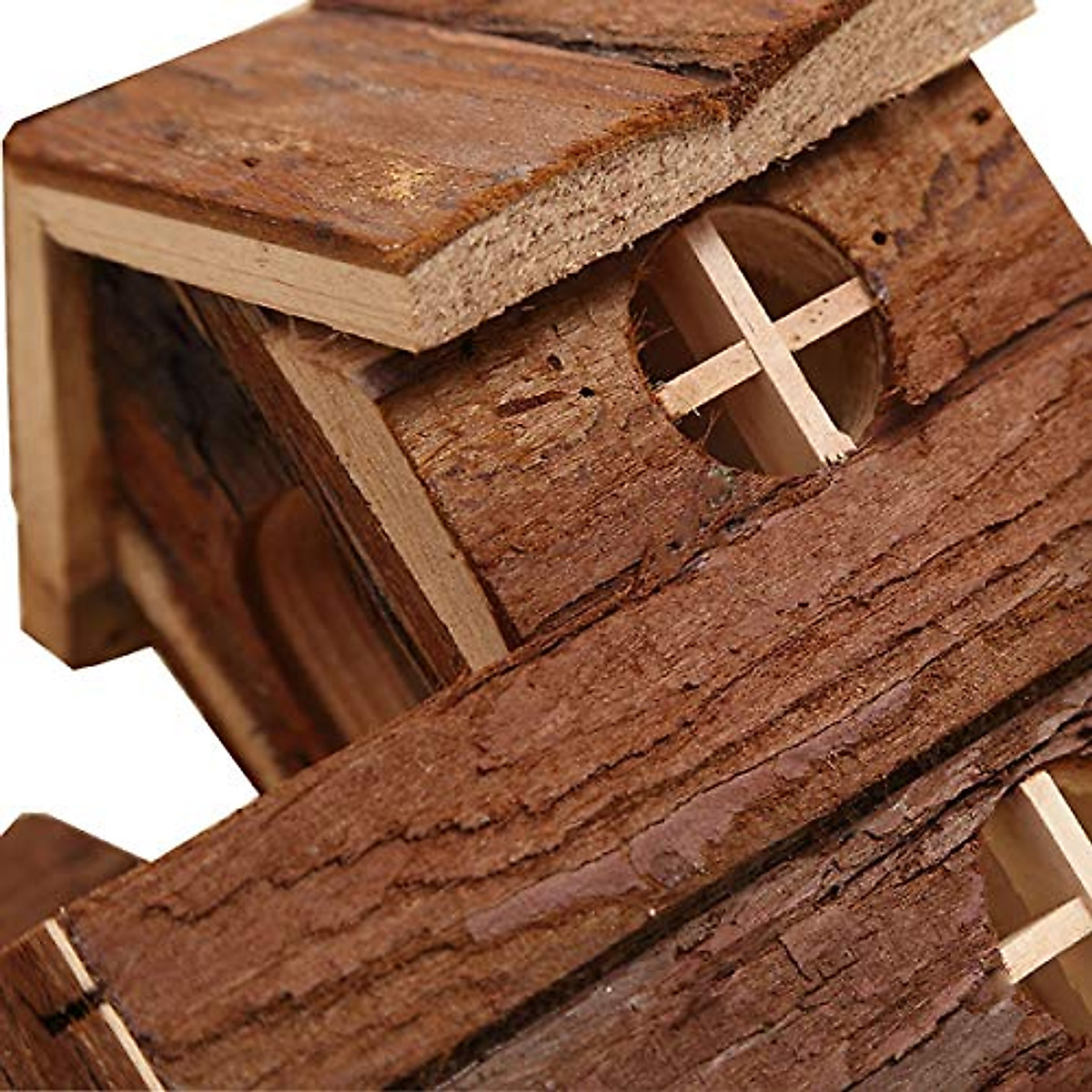 Hamster Wooden House Double Layers Hideout Hut for Dwarf Hamster Mouse Rat Gerbil (S)