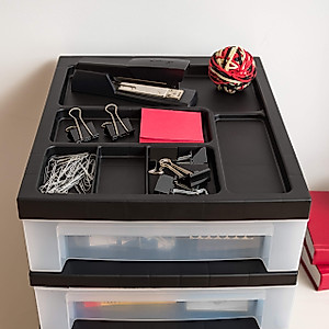 IRIS USA MC-3100-TOP 10-Drawer Storage Cart with Organizer Top, Black/Clear