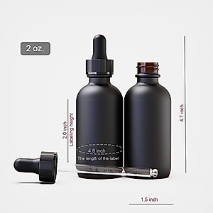 seafulee 60ml Black Coated Glass Bottle with Glass Eye Dropper, 2 oz Capacity,UV Safe Bottles for Essential Oils and Aromatherapy (Pack of 12)