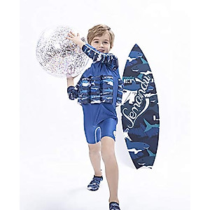 Lemandii UPF 50+ Sun Protection Long Sleeve Float Swim Suit for Kids Boys One-Piece with Adjustable Buoyancy Back Zippers for 1-10 Years Babies (Blue, Height:35.4''-39.4''/Weight:26.4lb-33lb)