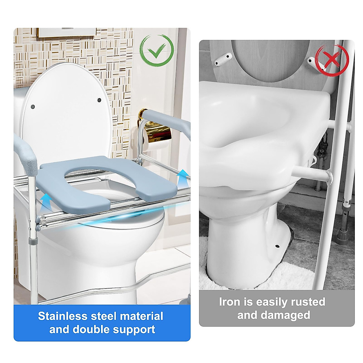 Toilet Seat Riser for Seniors,Raised Toilet Seat with Handles,Height Adjustable Elongated Toilet Seat Risers for Seniors,Commode Chair for Toilet with Arms,Heavy Duty500,Fit Any Toilet