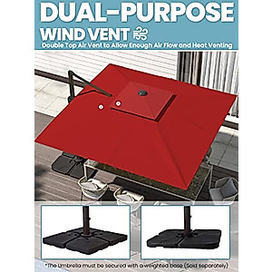 JEAREY 9FT Square Cantilever Patio Umbrella Double Top Roating Outdoor Offset Umbrella Heavy Duty Sun Umbrella for Patio Lawn Garden Backyard and Pool, RED