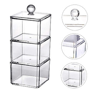 1 Set Storage Box Cotton Round Holder Clear Container with Lid Organizer Square Storage Container Clear Jars Storage Case Tool Box Acrylic Mini