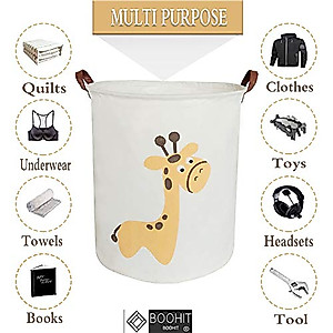 BOOHIT Storage Baskets,Canvas Fabric Laundry Hamper-Collapsible Storage Bin with Handles,Toy Organizer Bin for Kid's Room,Office,Nursery Hamper, Home Decor (giraffe)