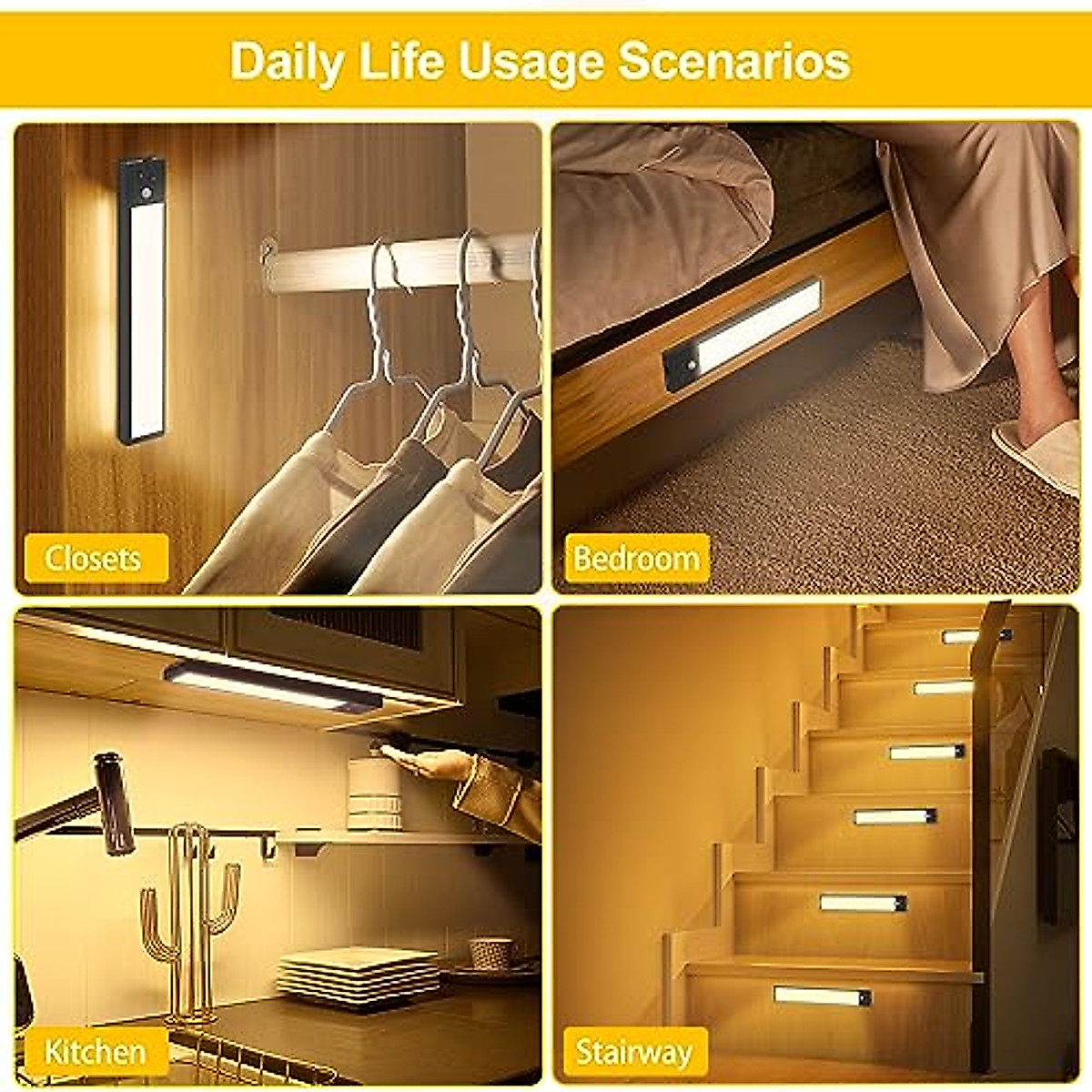 Trushome Under Cabinet Lights Motion Sensor, 40 LED Rechargeable Under Cabinet Lighting Wireless, 3 Color Temps & Brightness Dimmable Closet Lights, Magnetic Under Counter Lights for Kitchen, 2 Pack