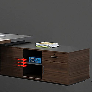 RUNNUP Contemporary Home Office Desk L-Shaped Wooden Executive Desk with Locking Drawer Brown Computer Desk - Right - 63" L x 71" W x 30" H
