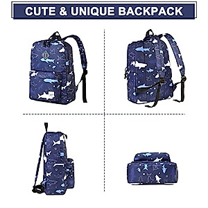 VASCHY Backpack for School, Lightweight Water Resistant Bookbag Casual Daypack for Man/Boys Shark