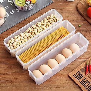 FEOOWV Set of 6 Pasta Storage Containers with Lid, Airtight Spaghetti Noodle Holder Rectangular Chopstick Storage Box Sealed Noodle Canisters for Refrigerator, Kitchen Pantry (White)