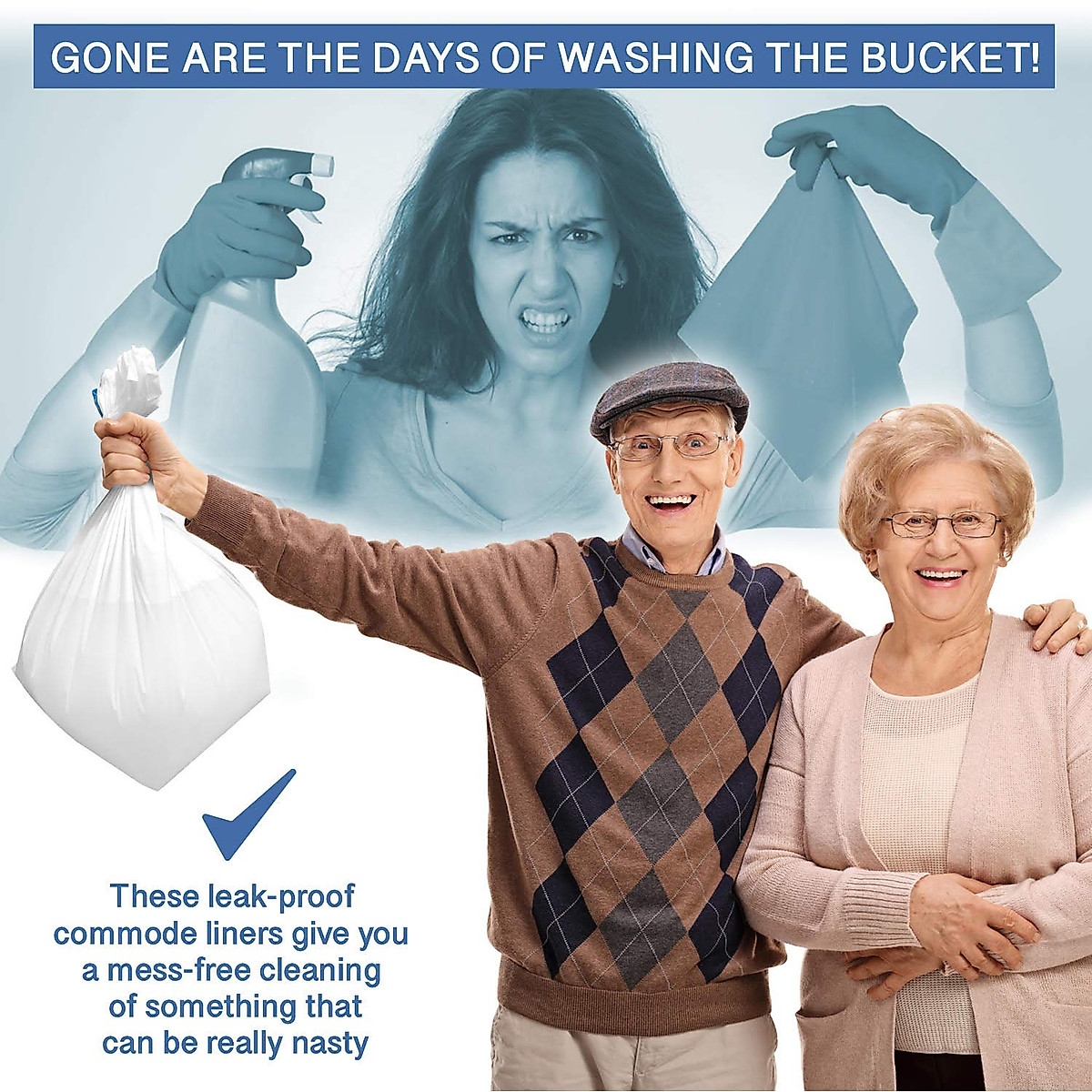 Commode Liners - 100 Strong Portable Toilet Bags - Easy To Use Bedside Commode Liners Disposable - Toilet Liners That Support Dignity of Seniors & Disabled - No More Buckets to Wash - NO Absorbent Pad