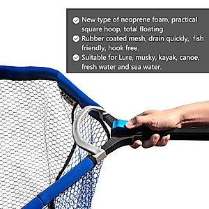 Black Paw Easy Fold Square Sliding Net Rubber Coated 3-D Net Bag, Super Strong, Collapsible Telescopic Pole Handle (Full 83''/210cm Hoop Size 23''/60cm Blue（Collapsible）)